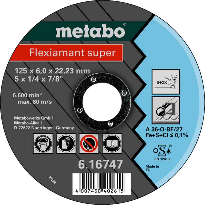 Metabo 125 x 6mm A36-O "Flexiamant Super" Inox Grinding Disc - Box of